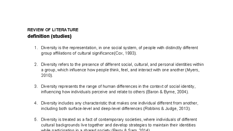 REVIEW OF LITERATURE ON DIVERSITY IN SOCIETY AND WORKPLACE (SPAC ROL ...