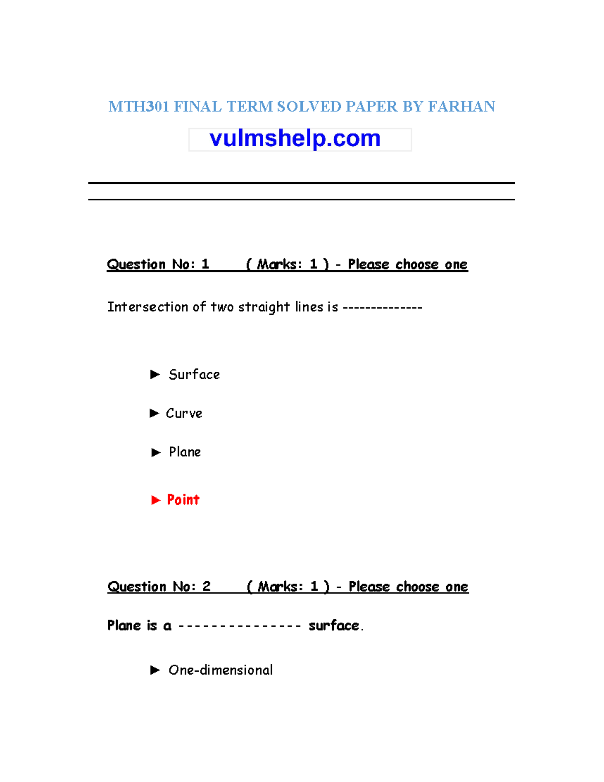 MTH301 Final Term Solved Paper by Farhan - Studocu
