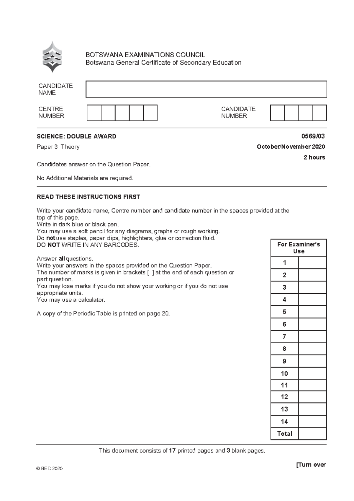 2020 BGCSE Science Double Award Paper 3 Exam Questions - Studocu