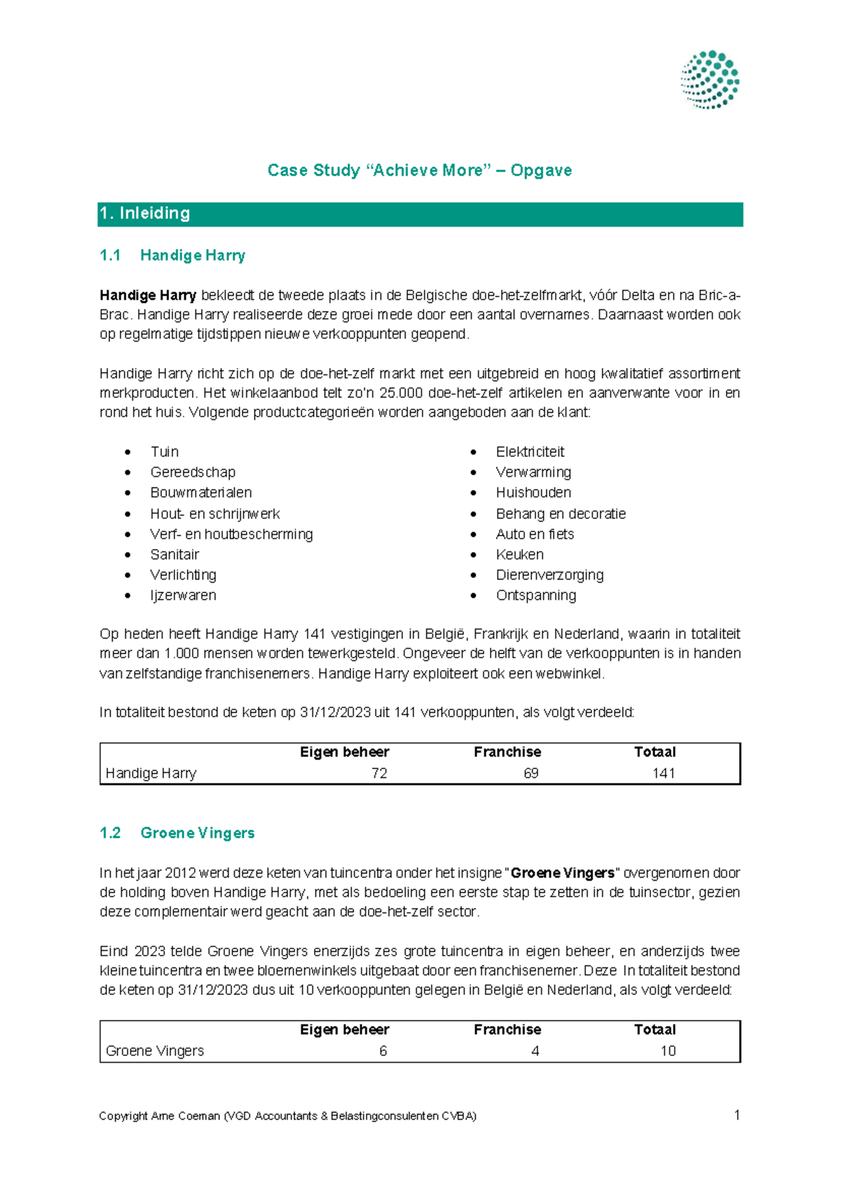 2024 - VGD Odisee - TP Case Study Achieve More - Opgave - Case Study “Achieve More” – Opgave 1 ...