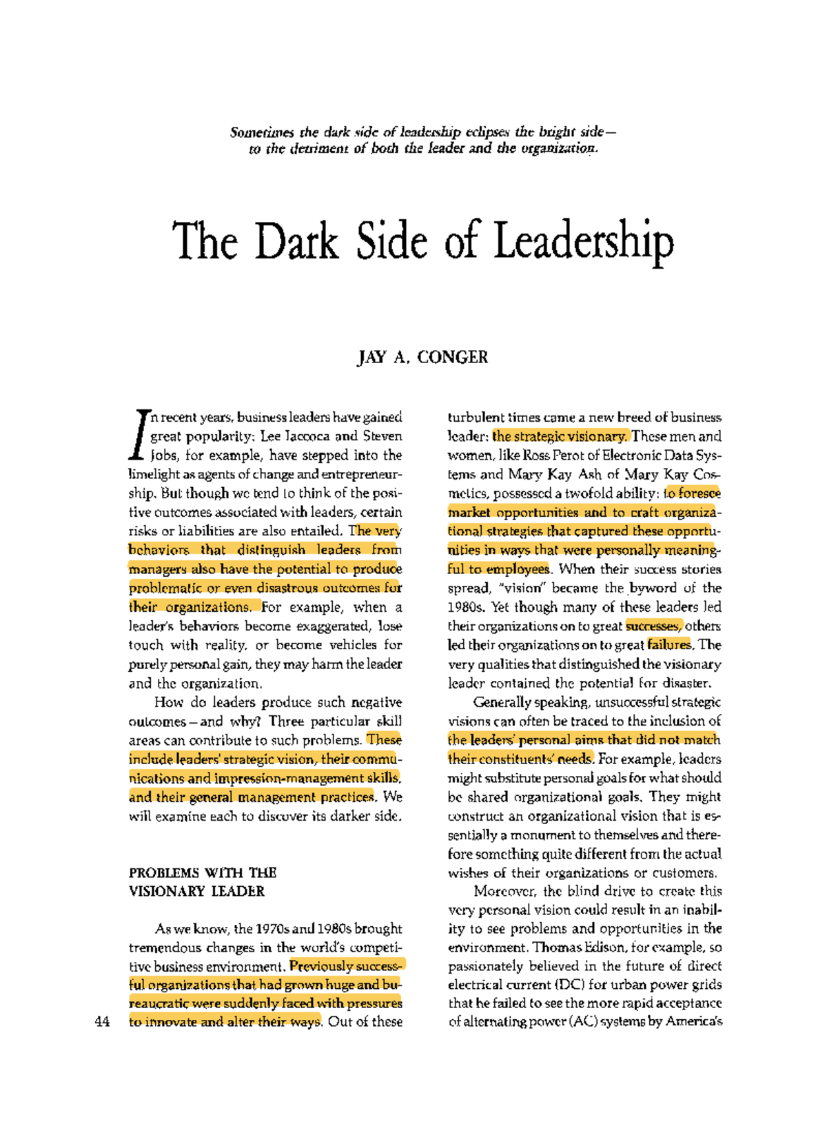 The Dark Side of Leadership: A Critical Analysis (LEAD 101) - Studeersnel