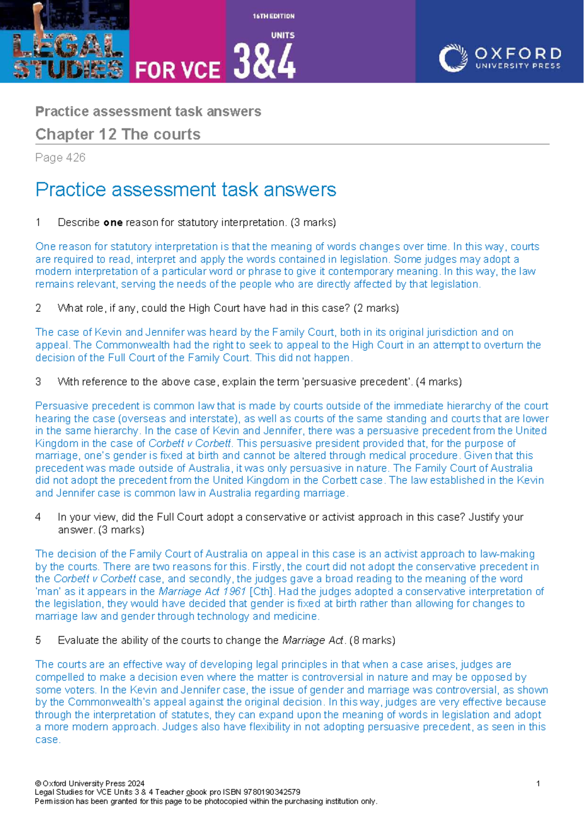 Legal 34 Ch12 PAT Answers: Statutory Interpretation & Court Roles - Studocu