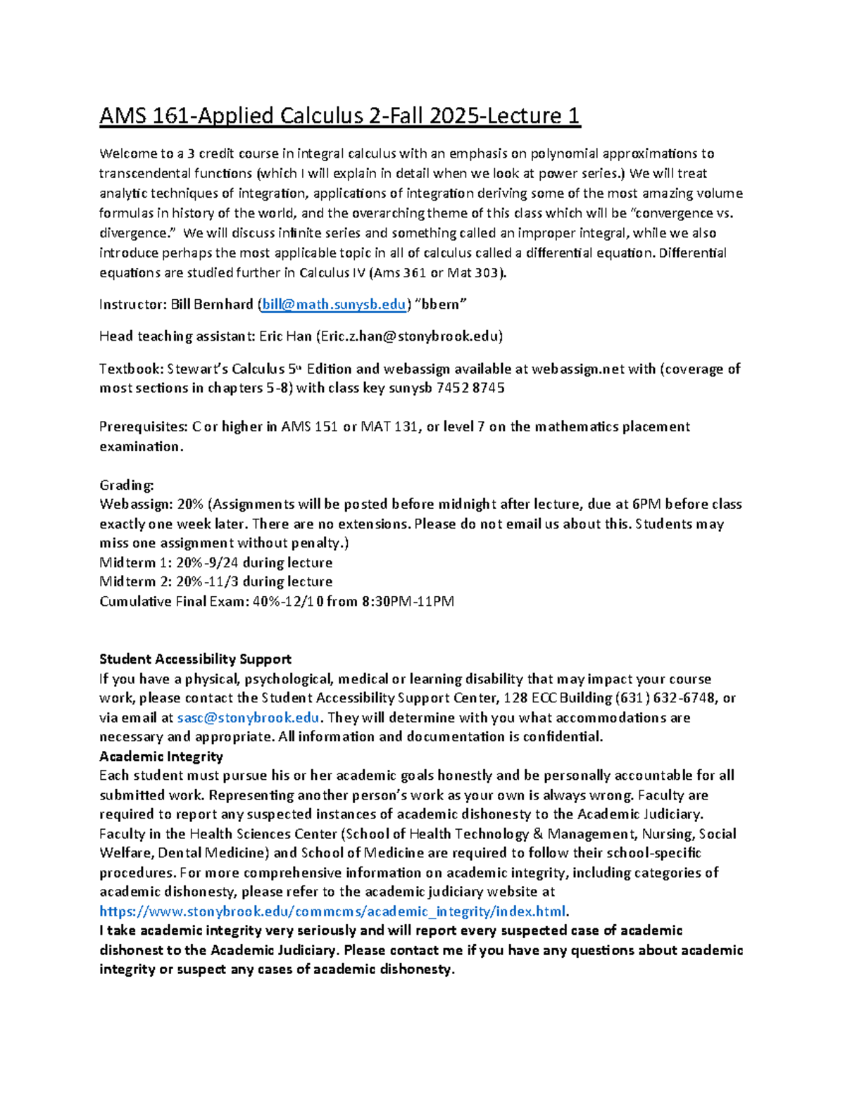 AMS 161 Fall 2025 Lecture 1: Intro to Integral Calculus - Studocu