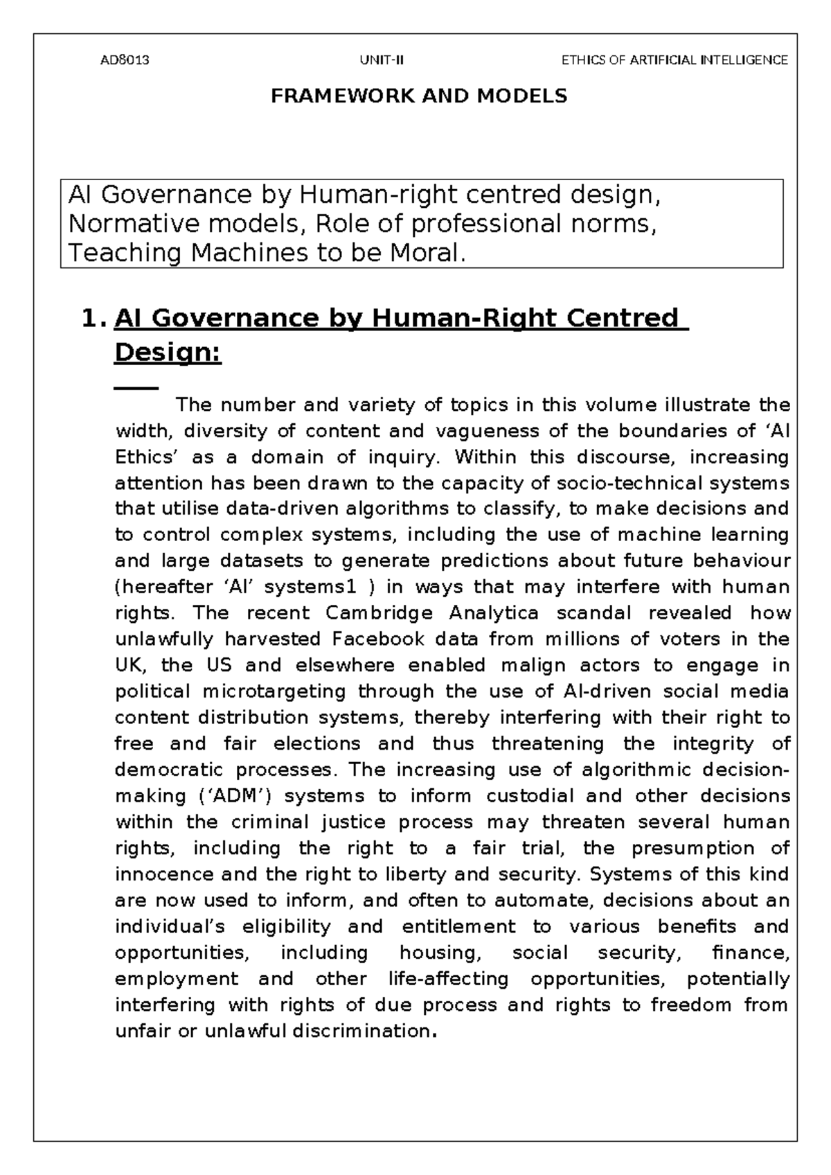 AI Governance and Ethical Frameworks - UNIT-II Notes - Studocu