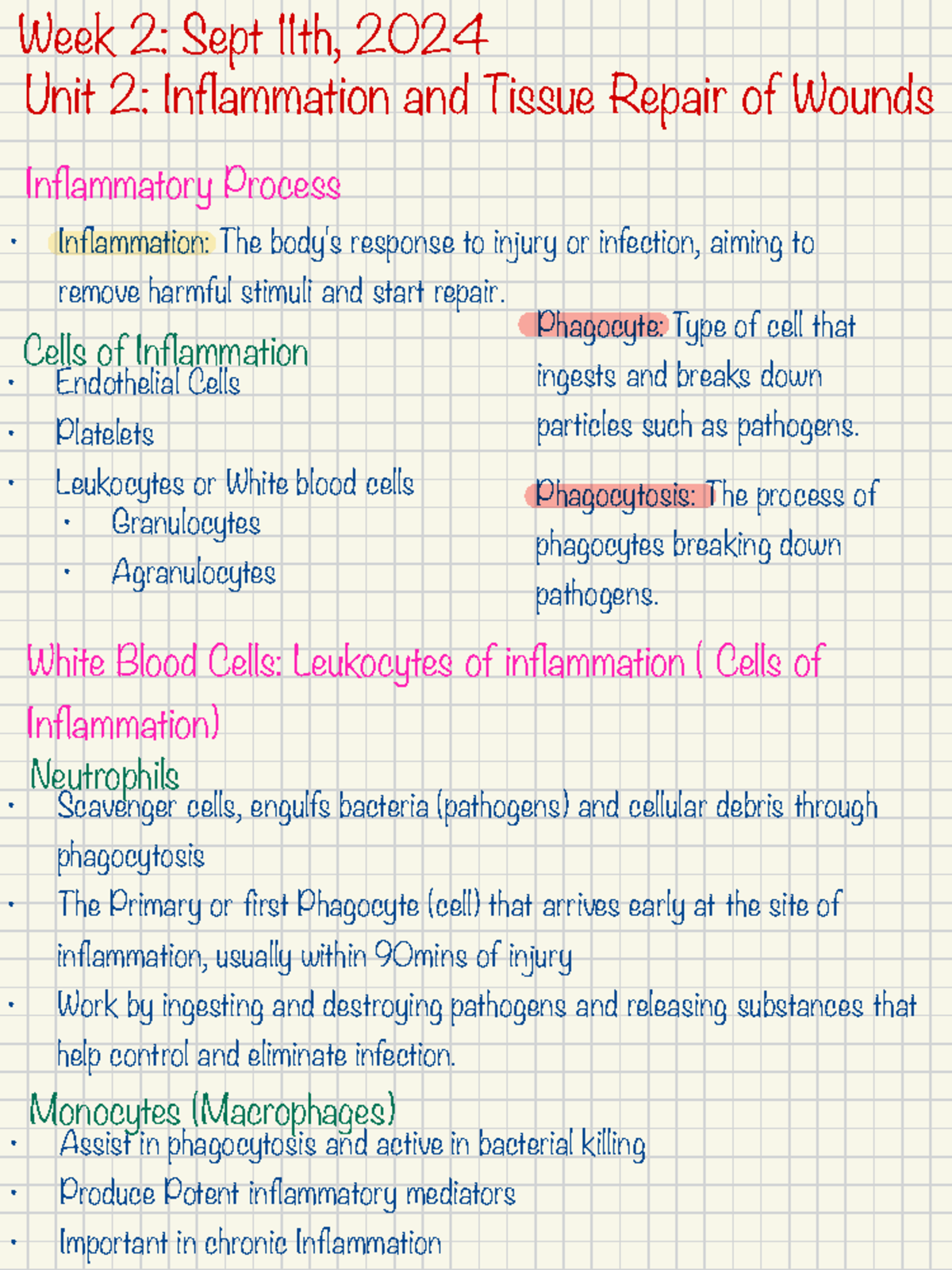 Pathology 2 - Patho notes - Week 2: Sept 11th, 2024 Unit 2 ...