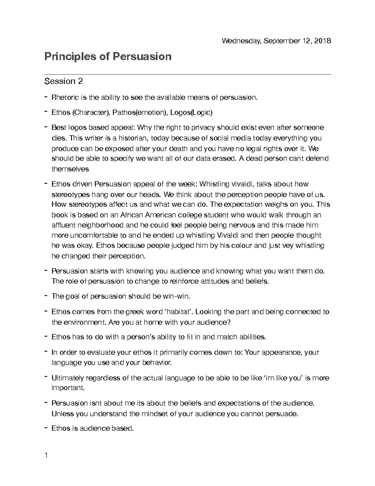 Principles of Persuasion: Key Concepts and Strategies in Class Note ...