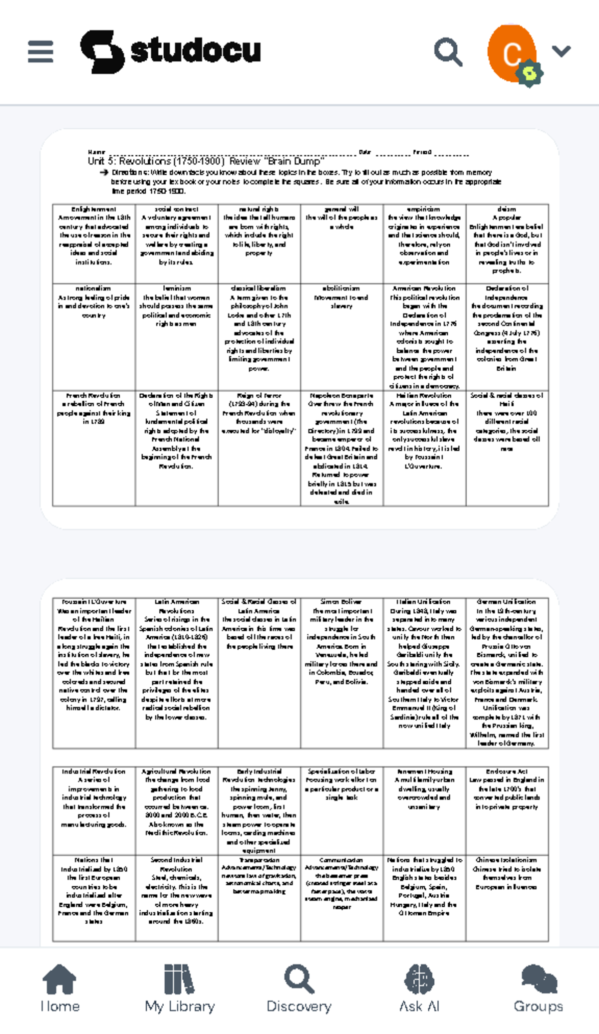 Unit 5: Revolutions (1750-1900) - Review Brain Dump Notes - Studocu ...