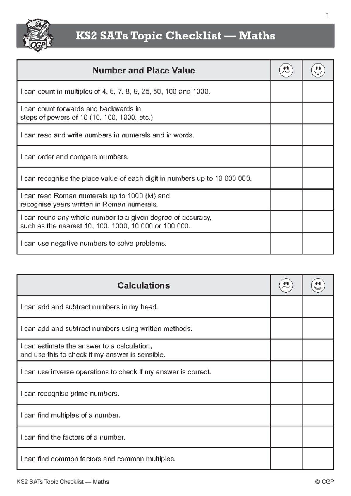 2175 KS3 Topic Checklist Maths - KS2 SATsTopicChecklist—Maths Number ...