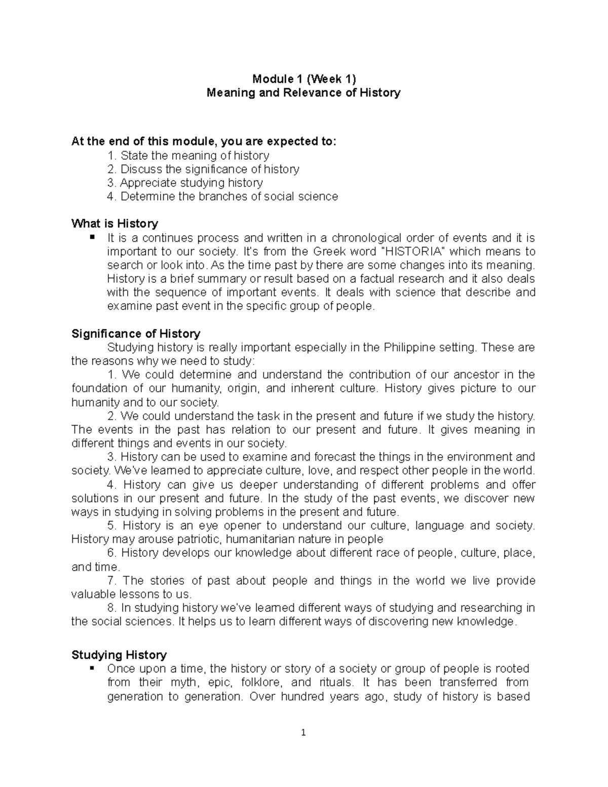 Module 1 Readings In Philippine History - Module 1 (Week 1) Meaning and ...