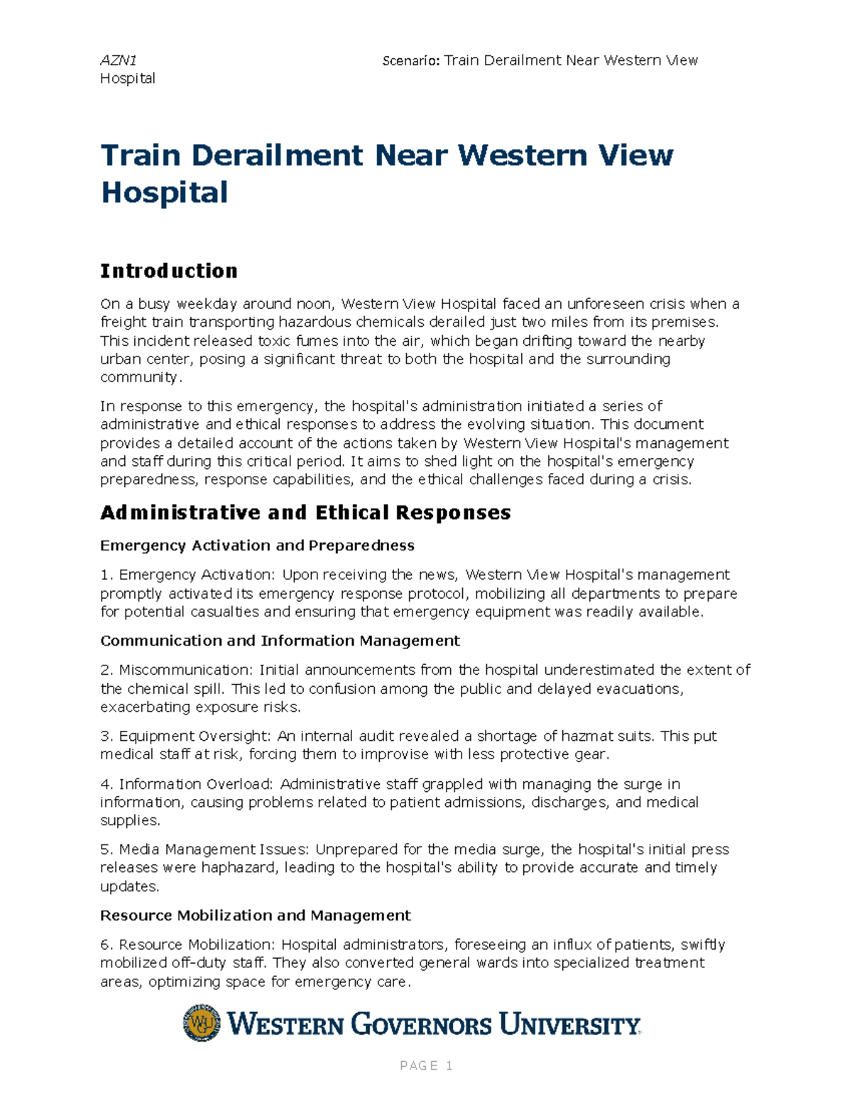 AZN1 Case Study: Admin & Ethical Responses to Train Derailment Crisis ...