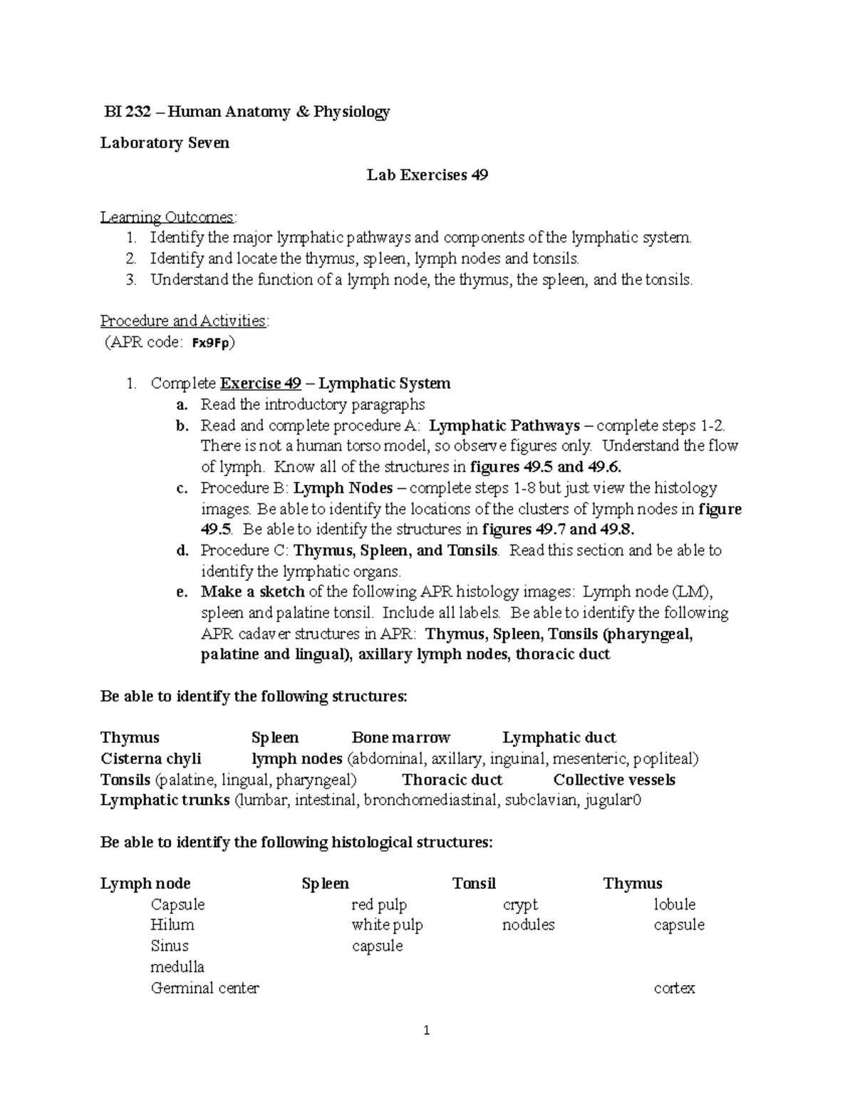 BI 232 – Human Anatomy & Physiology: Lymphatic Lab Guide - Studocu