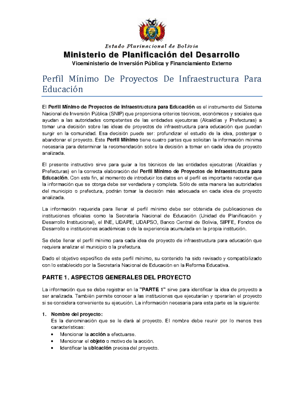 Perfil Minimo Proyectos Infraestructura Educacion - Ministerio de Planificación del Desarrollo ...