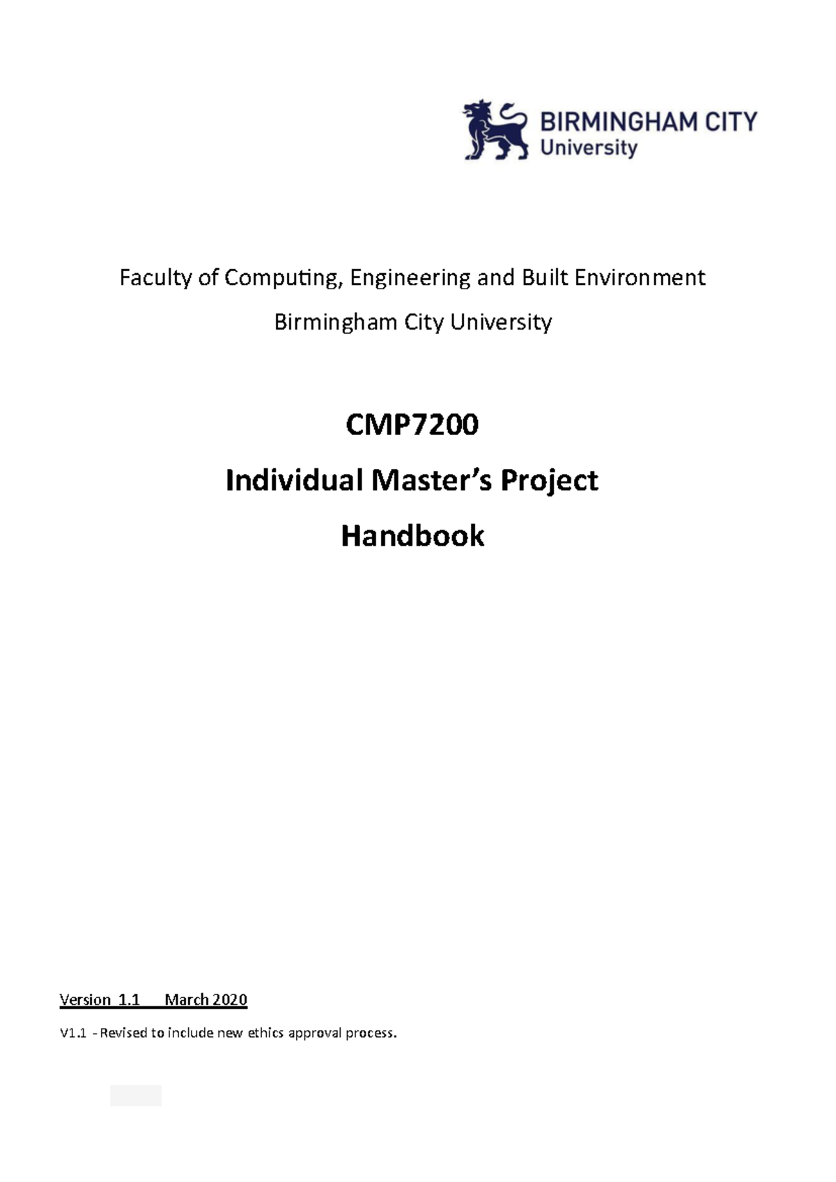 CMP7200 Individual Project Handbook - Masters Guide V1.1 - Studocu