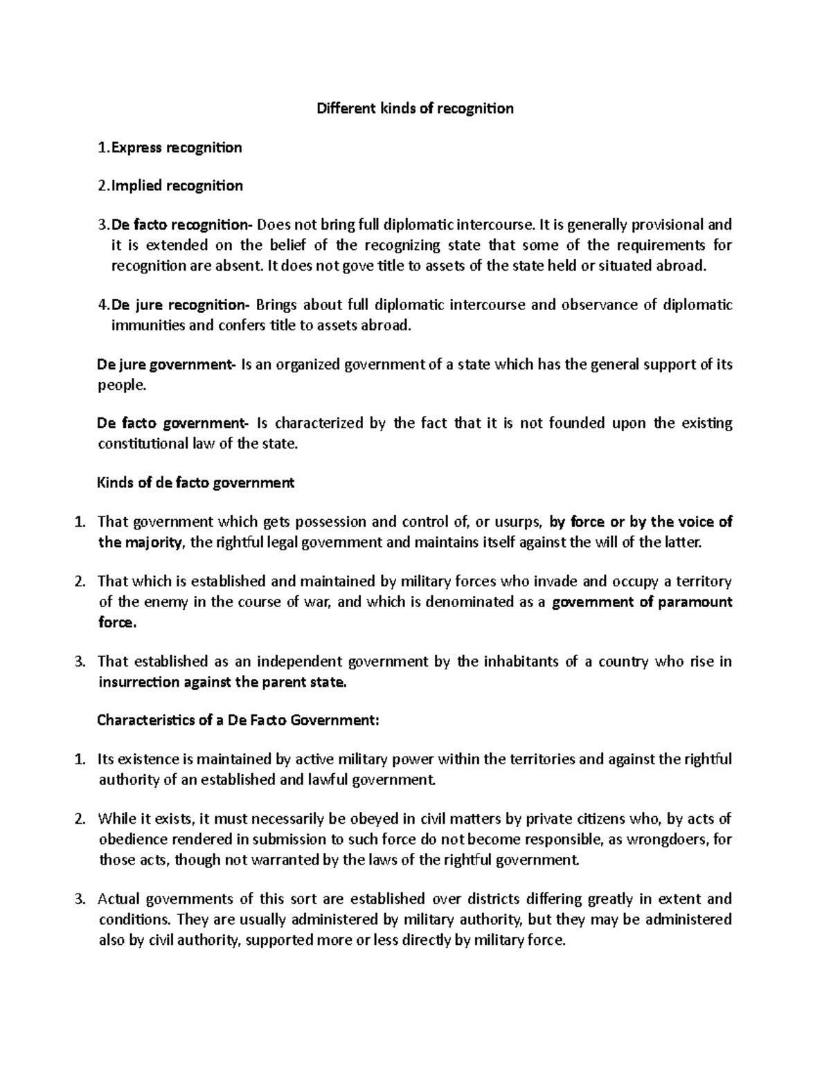 International Law on Recognition: Types and Governmental Succession ...