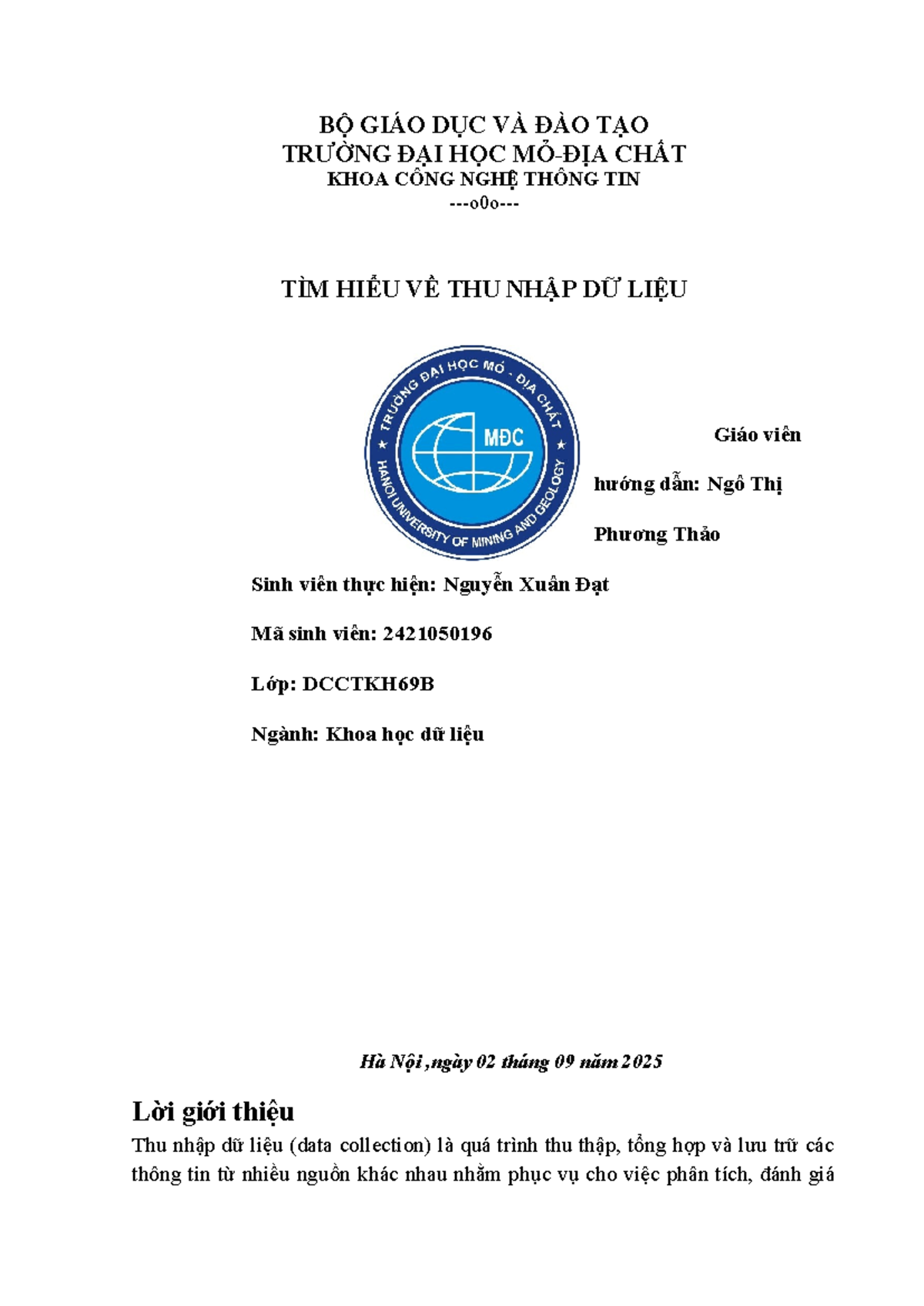 Tìm Hiểu Về Thu Nhập Dữ Liệu - Khoa Học Dữ Liệu DCCTKH69B - Studocu