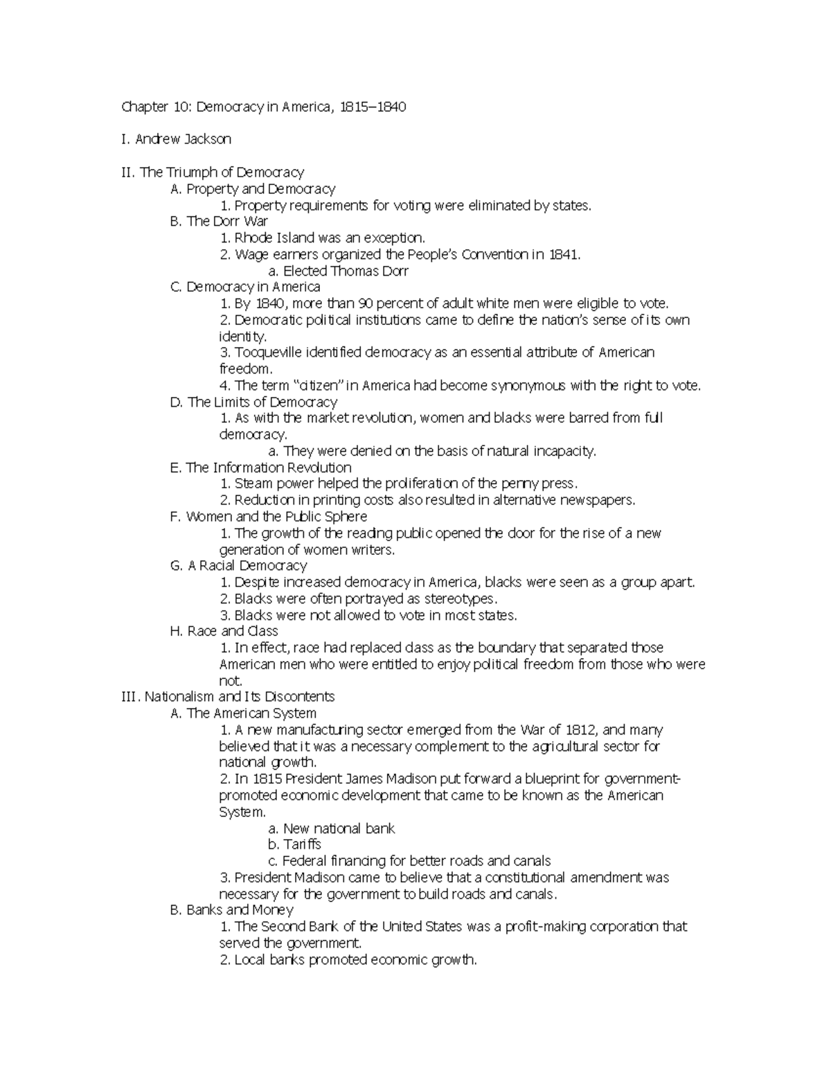 Give Me Liberty by Eric Foner Chapter 10 Democracy Outline - Studocu