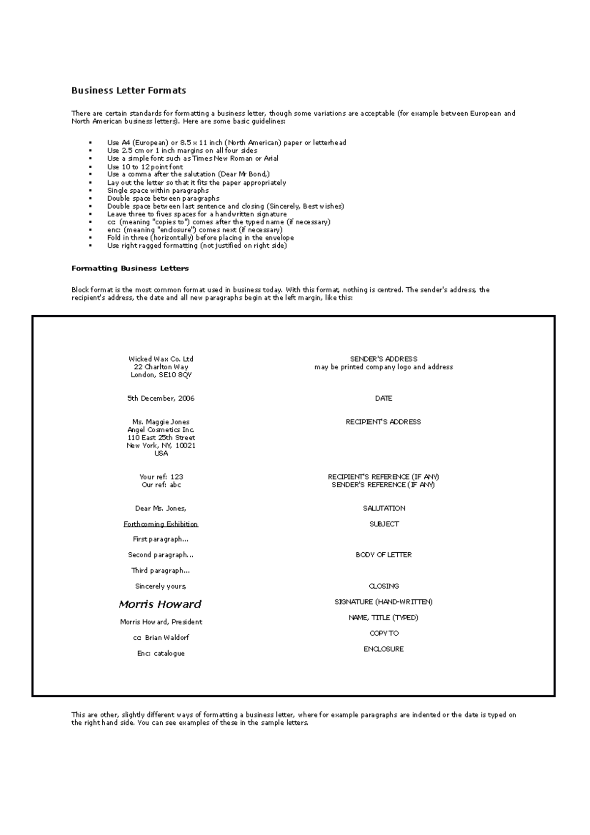 Business Letter Formatting Guidelines and Template - Studocu