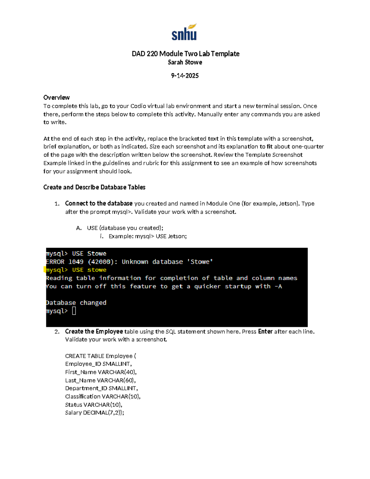 DAD 220 Module 2 Lab: Database Table Creation and Validation - Studocu