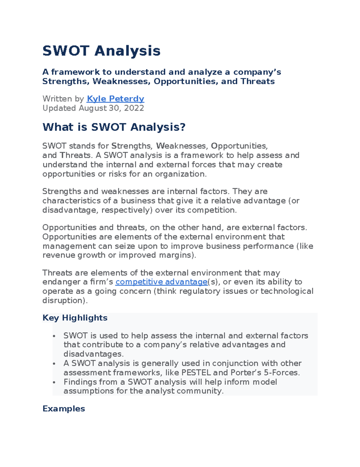 SWOT Analysis Framework for Business Strategy & Assessment - Studocu