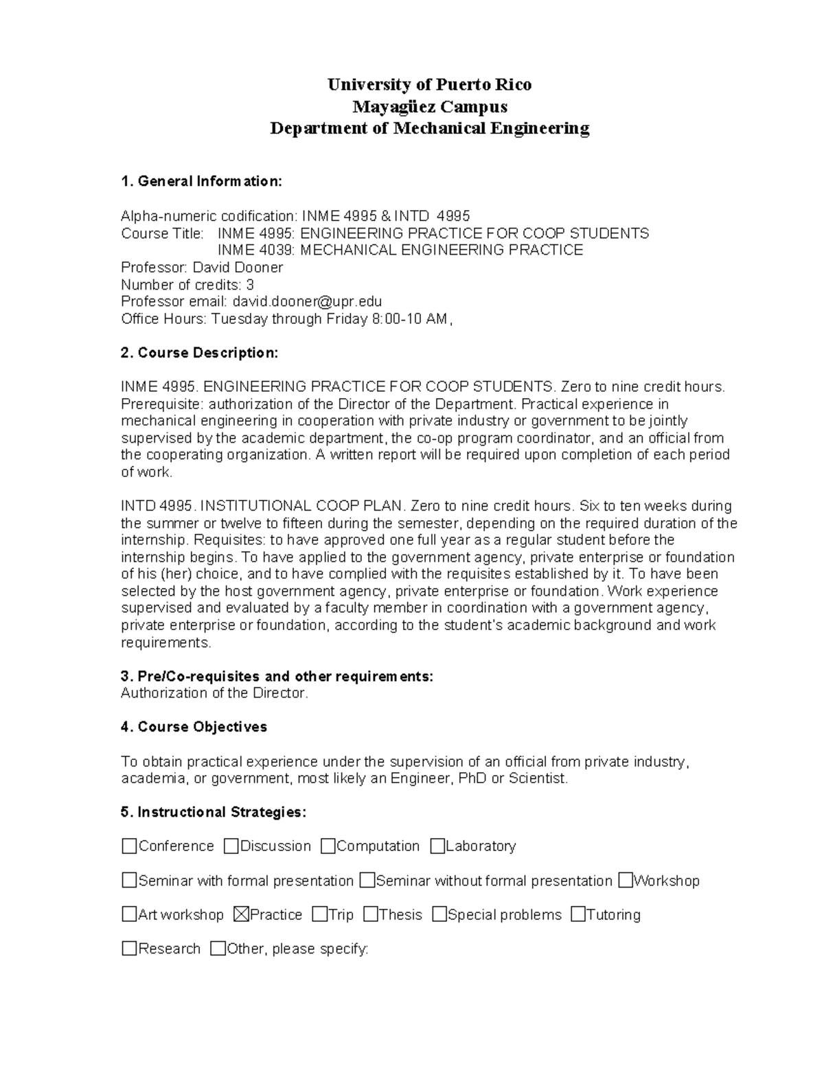 INME 4995 & INTD 4995: Engineering Practice Syllabus and Guidelines ...
