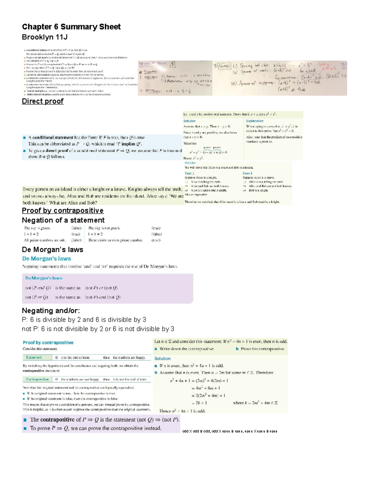Chapter 6 summary sheet - Chapter 6 Summary Sheet Brooklyn 11J Direct ...