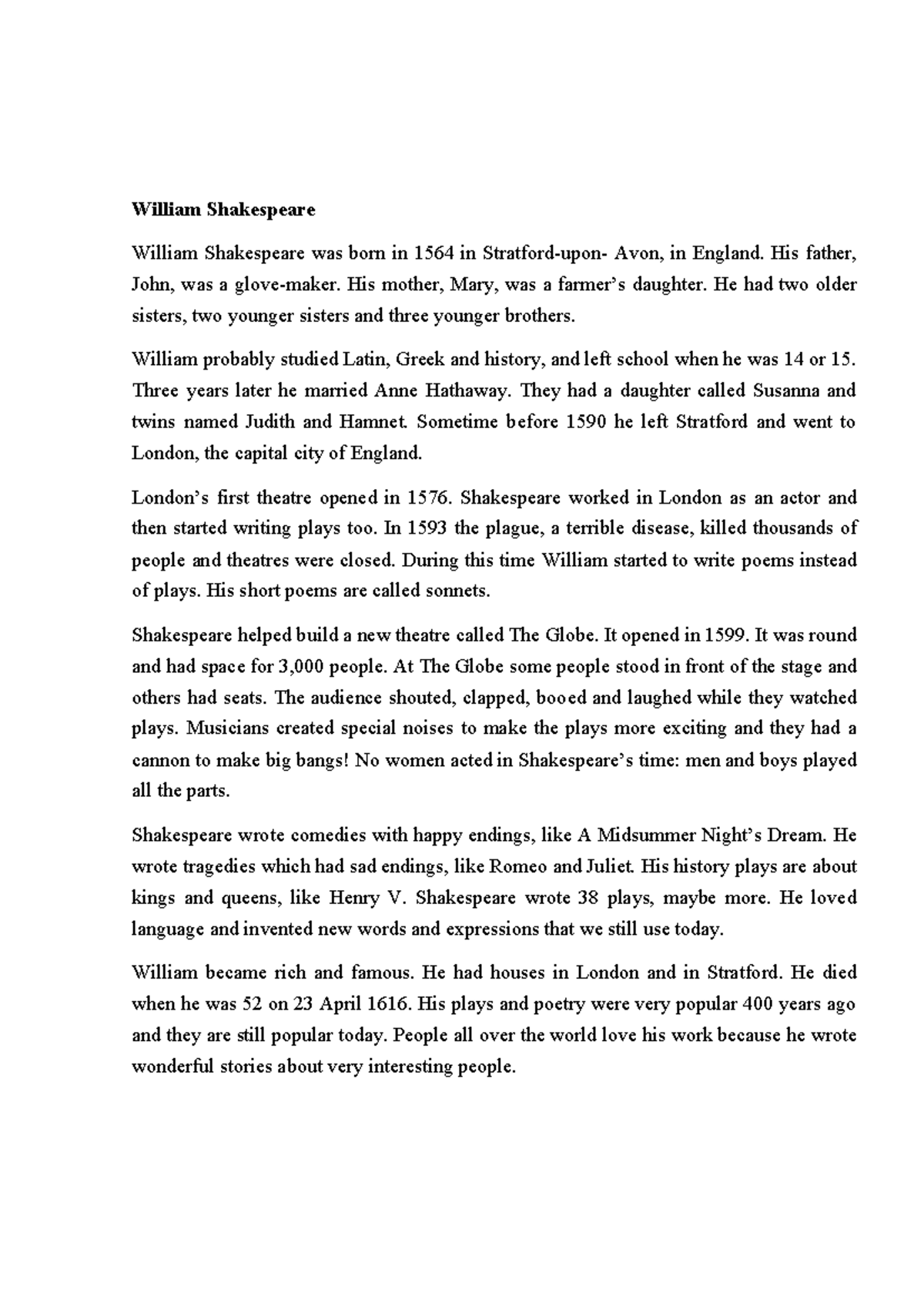 Shakespeare's Life and Works: A Brief Overview of His Stories - Studocu