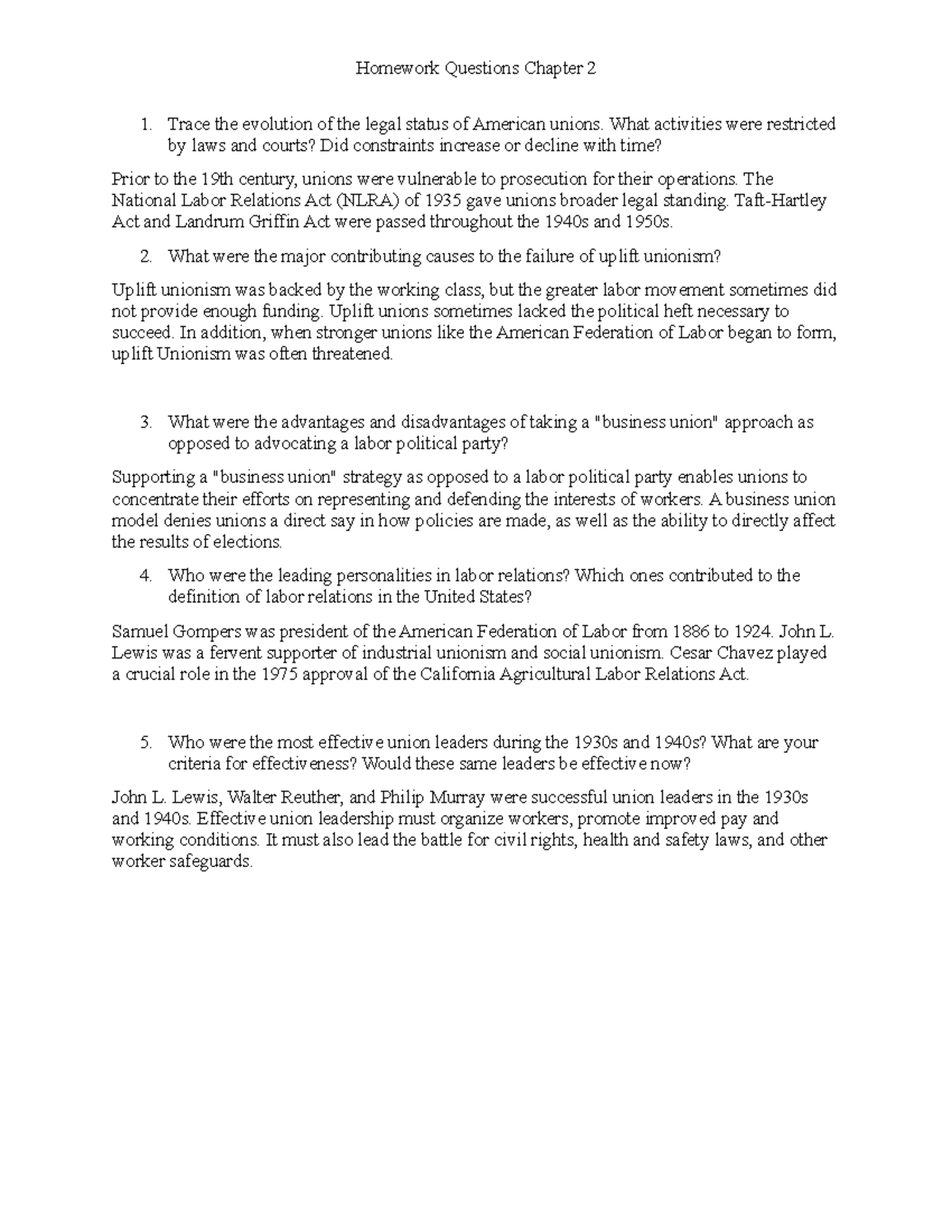 MGMT 2120 Homework 2 - Labor Unions Evolution and Key Figures - Studocu