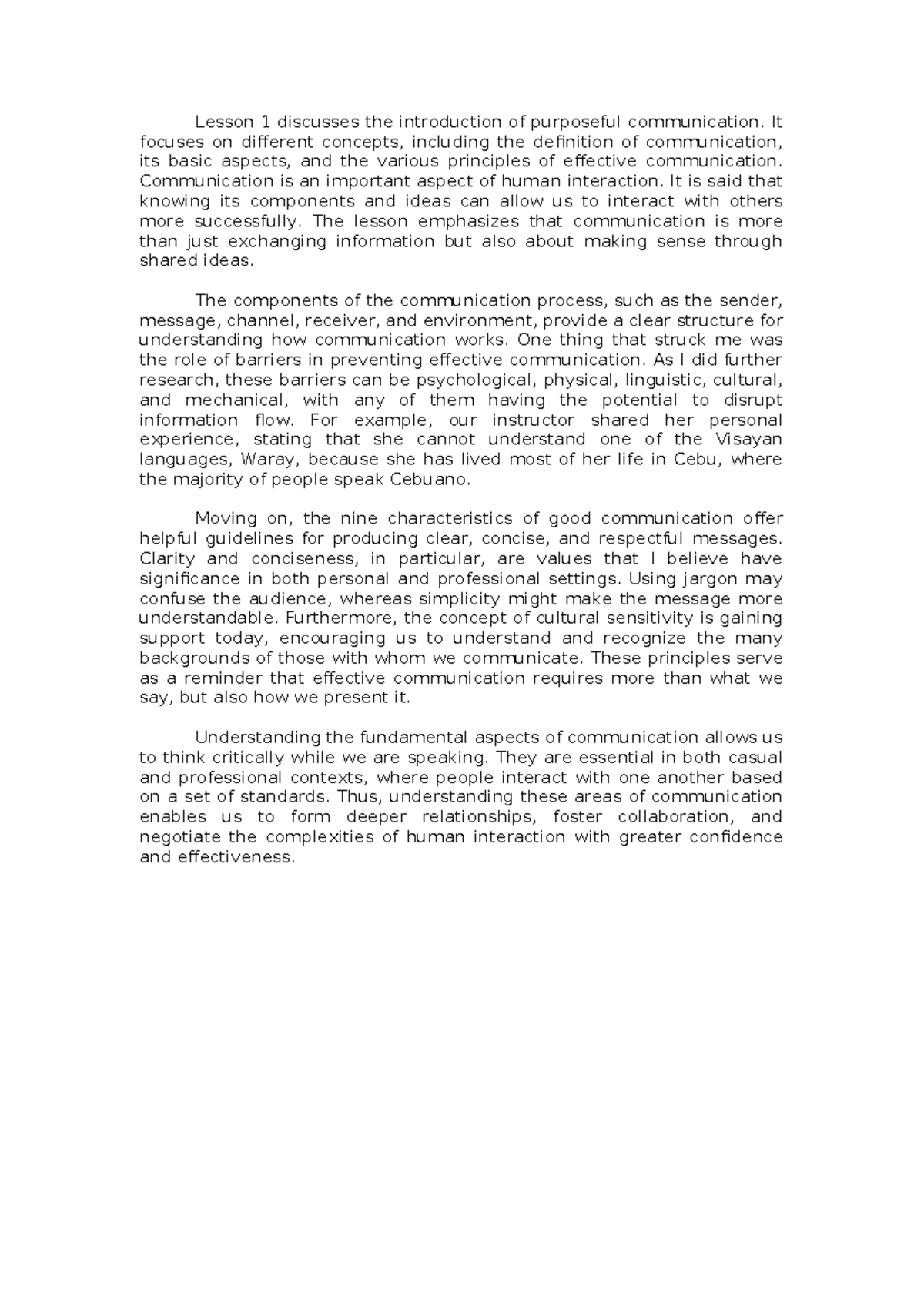 Lesson 1: Introduction to Purposeful Communication Principles - Studocu