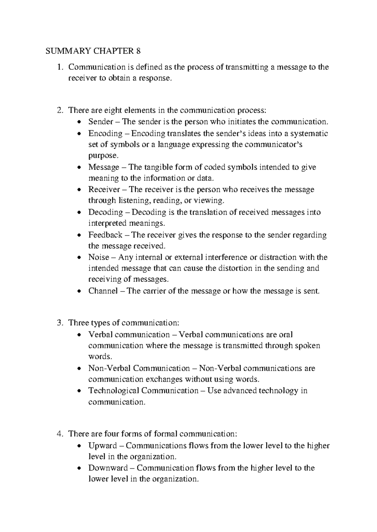 Summary of Communication Process and Barriers - Chapter 8 - Studocu