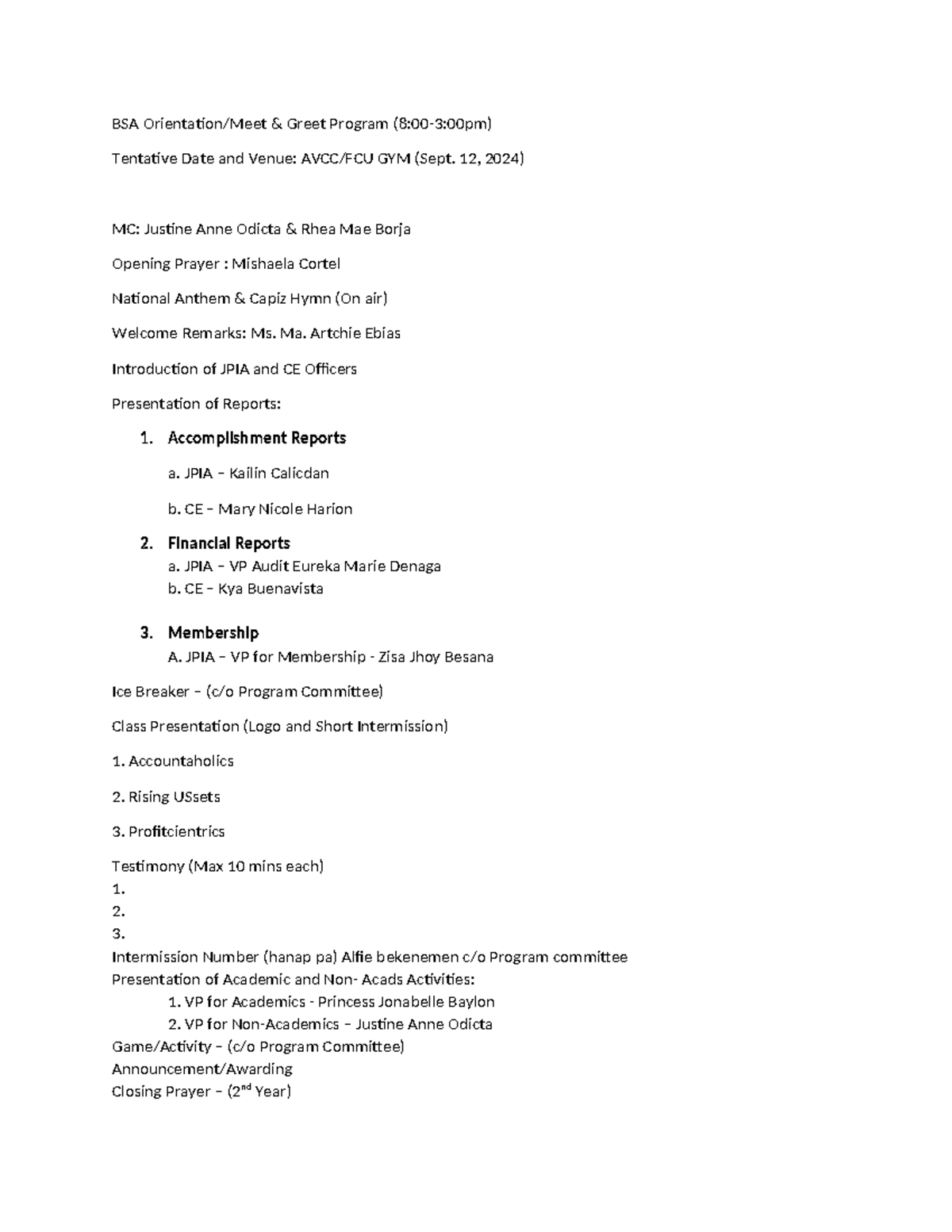 BSA-Orientation - Never give up - BSA Orientation/Meet & Greet Program ...