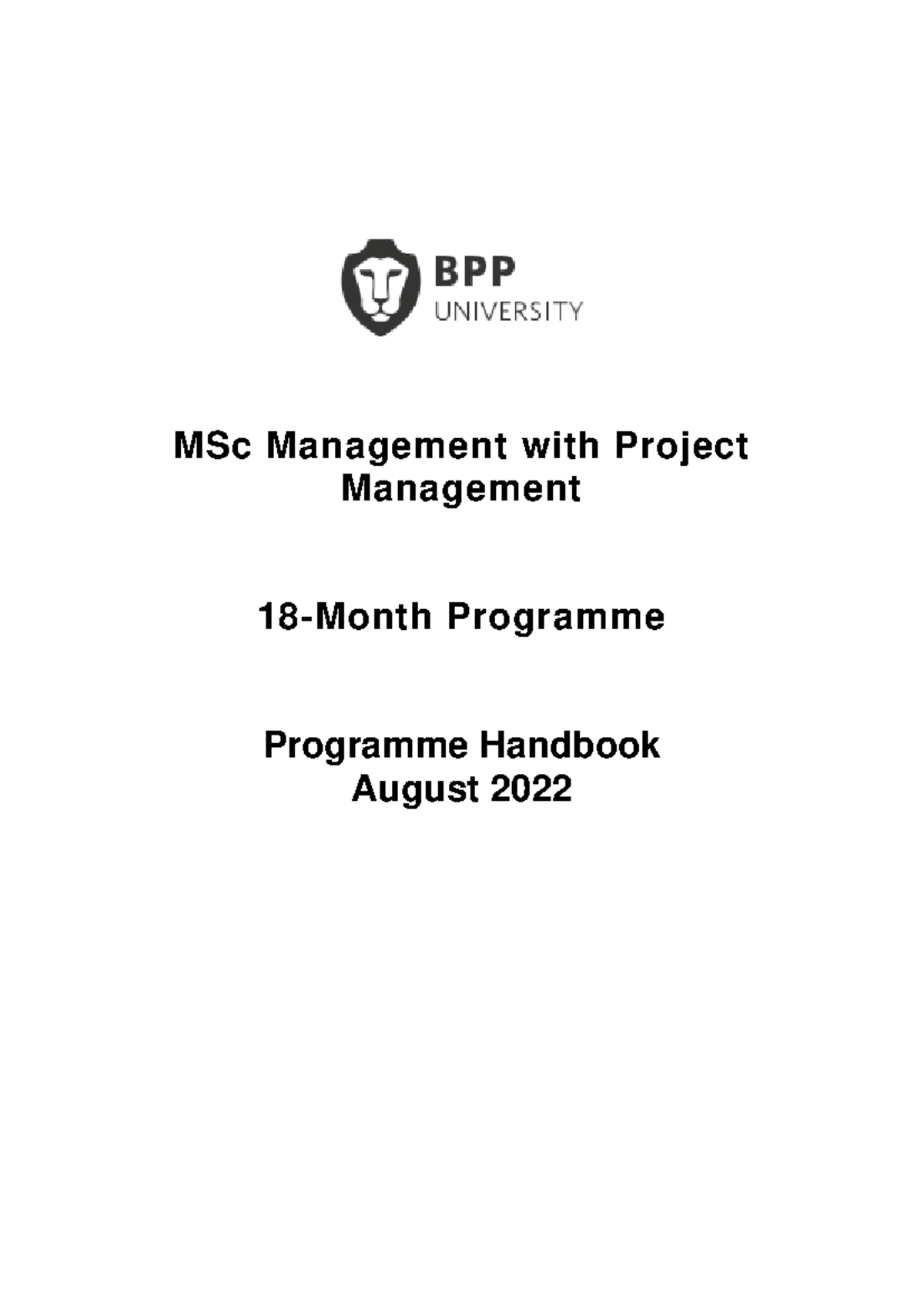 MSc Management with Project Management - 18-Month Programme Handbook ...