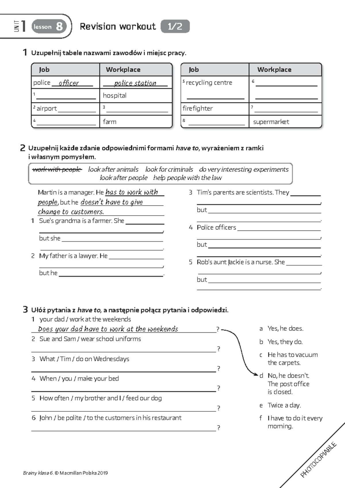 Unit 1 Lesson 8 Revision: Jobs and Workplaces Exercise - Studocu
