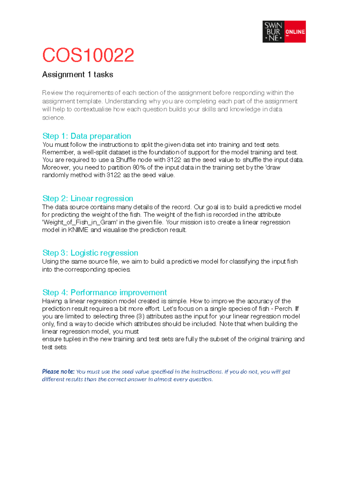 COS10022 Assignment 1 tasks - COS Assignment 1 tasks Review the requirements of each section of ...