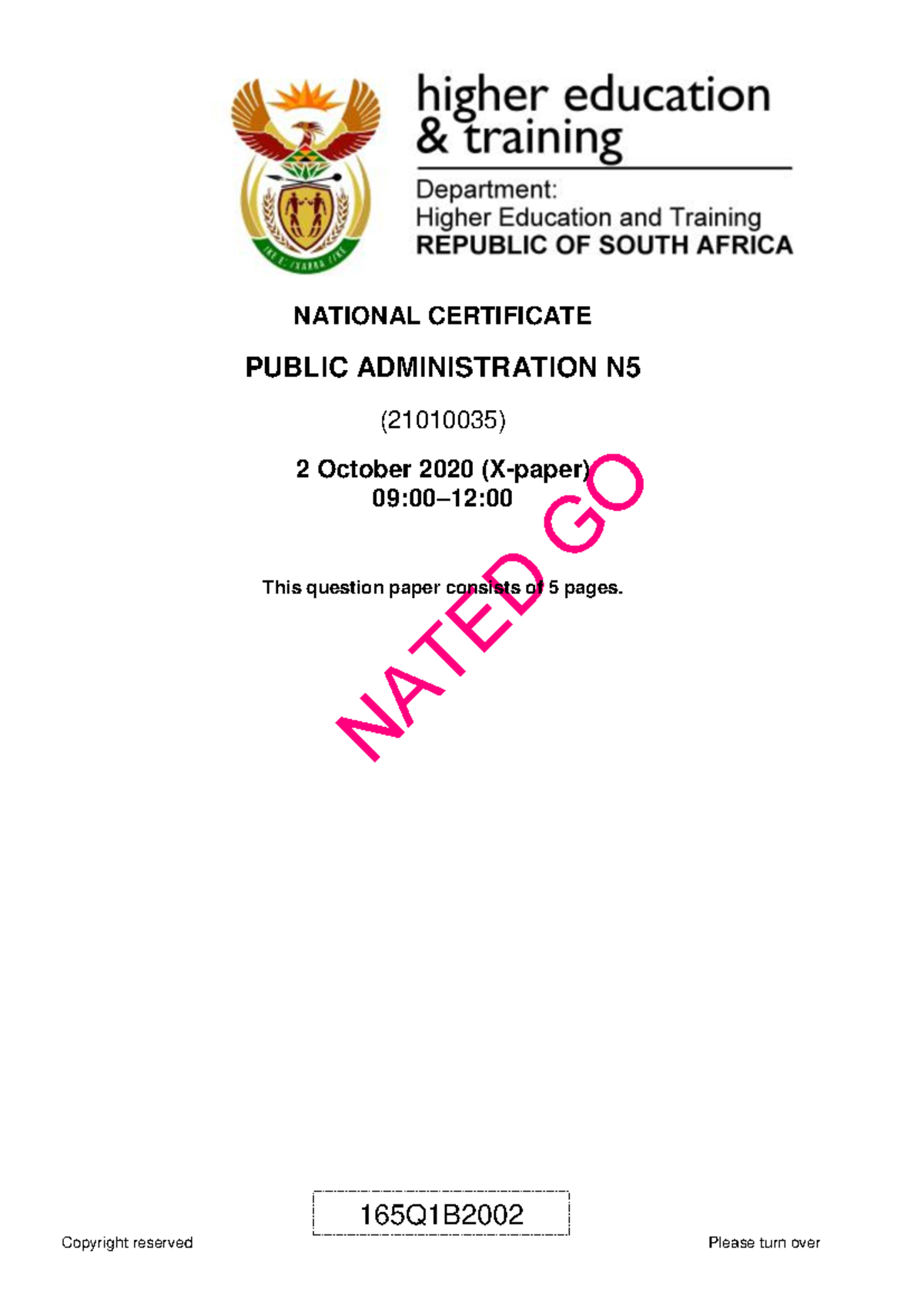 Public Administration N5 (21010035) November 2020 Question Paper - Studocu