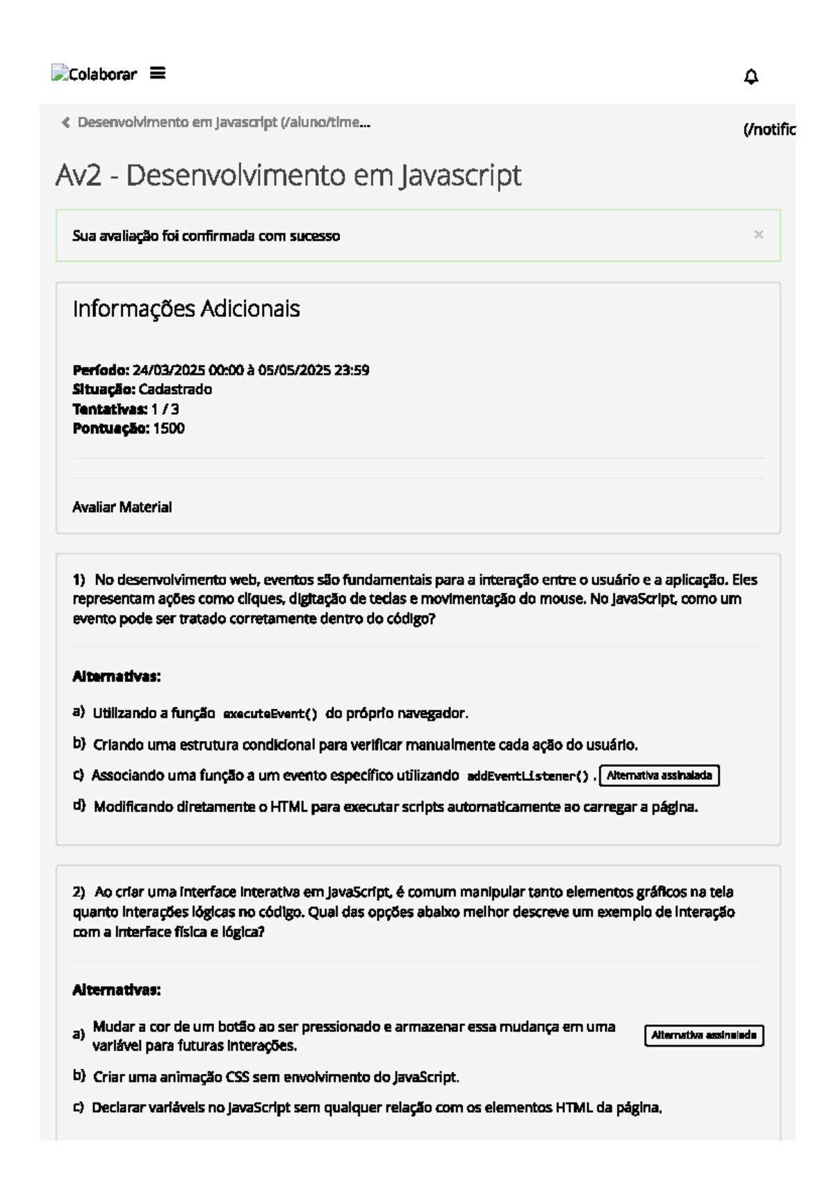 Colaborar - Av2 - Desenvolvimento em JavaScript e Interação de Eventos ...