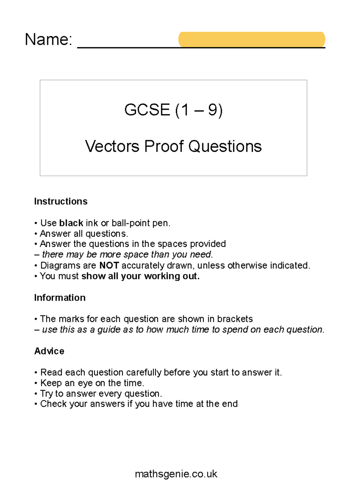 GCSE (1 9) vectors proof questions and solutions - Studocu