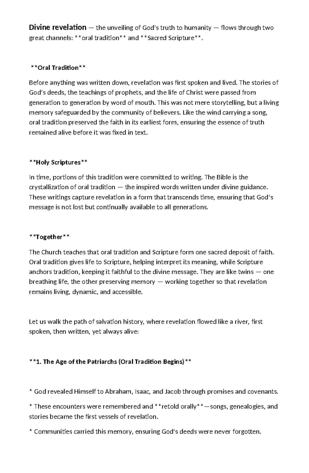 Understanding Divine Revelation: Oral Tradition & Scripture - Studocu