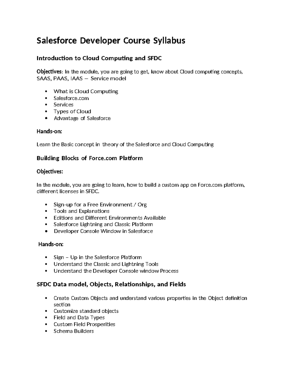 Salesforce Developer Course Syllabus (SFDC) - A Comprehensive Overview ...