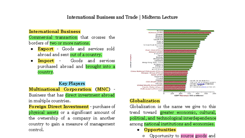 INTB 101 Midterm Lecture: Key Concepts in International Business - Studocu
