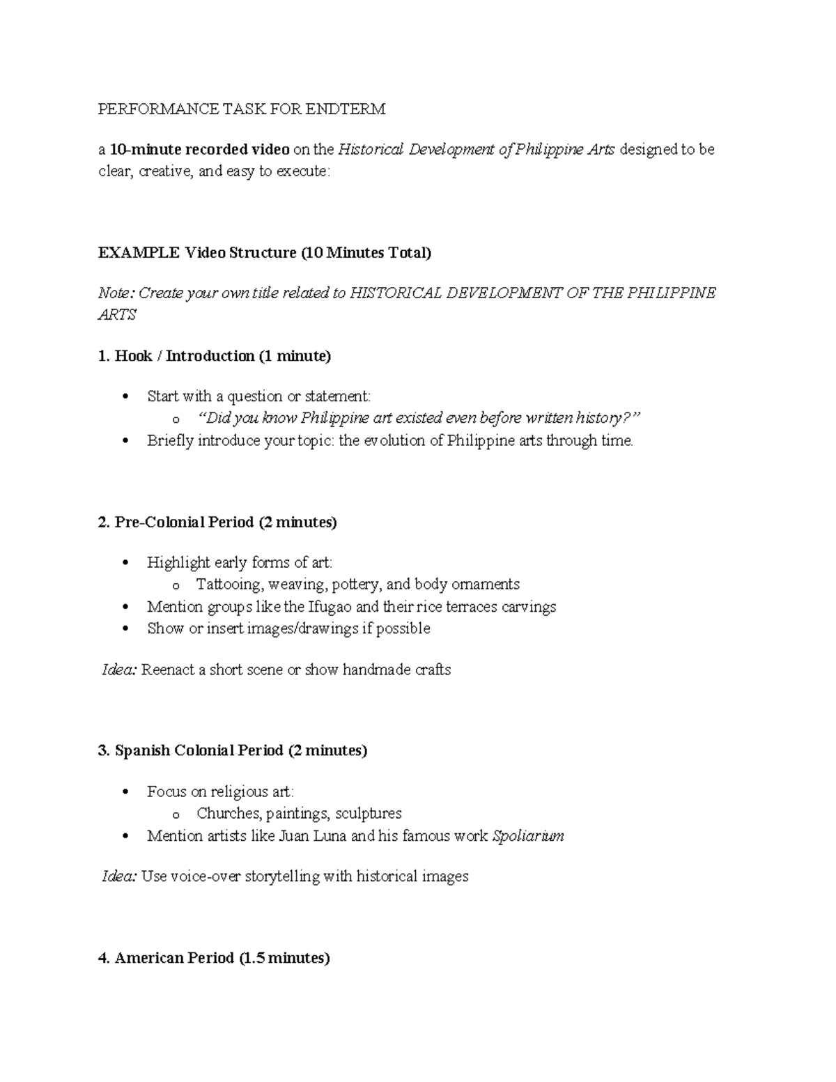 HISTORICAL DEVELOPMENT OF PHILIPPINE ARTS: ENDTERM PERFORMANCE TASK ...