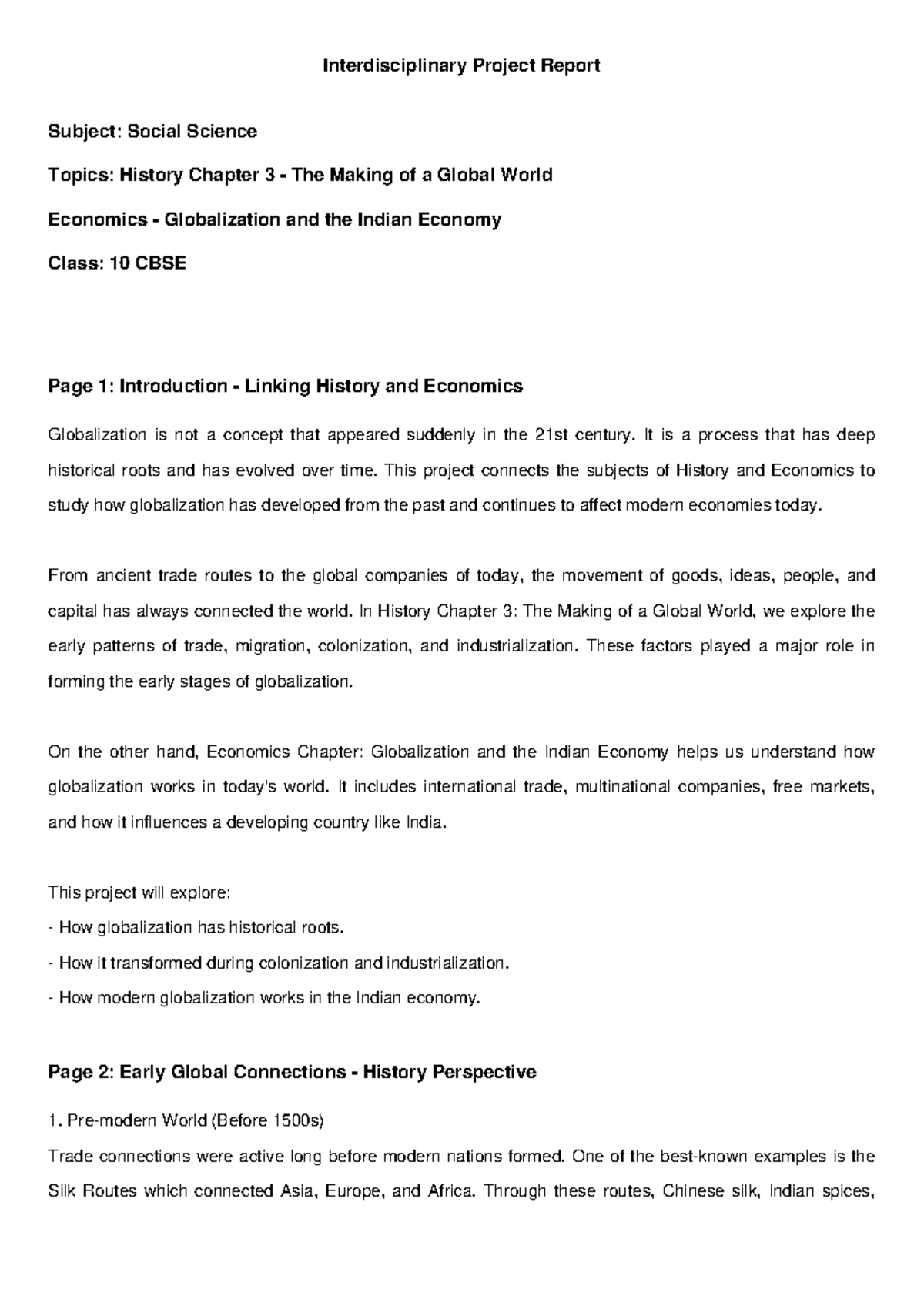 Interdisciplinary Project Report: Globalization in History & Economics ...