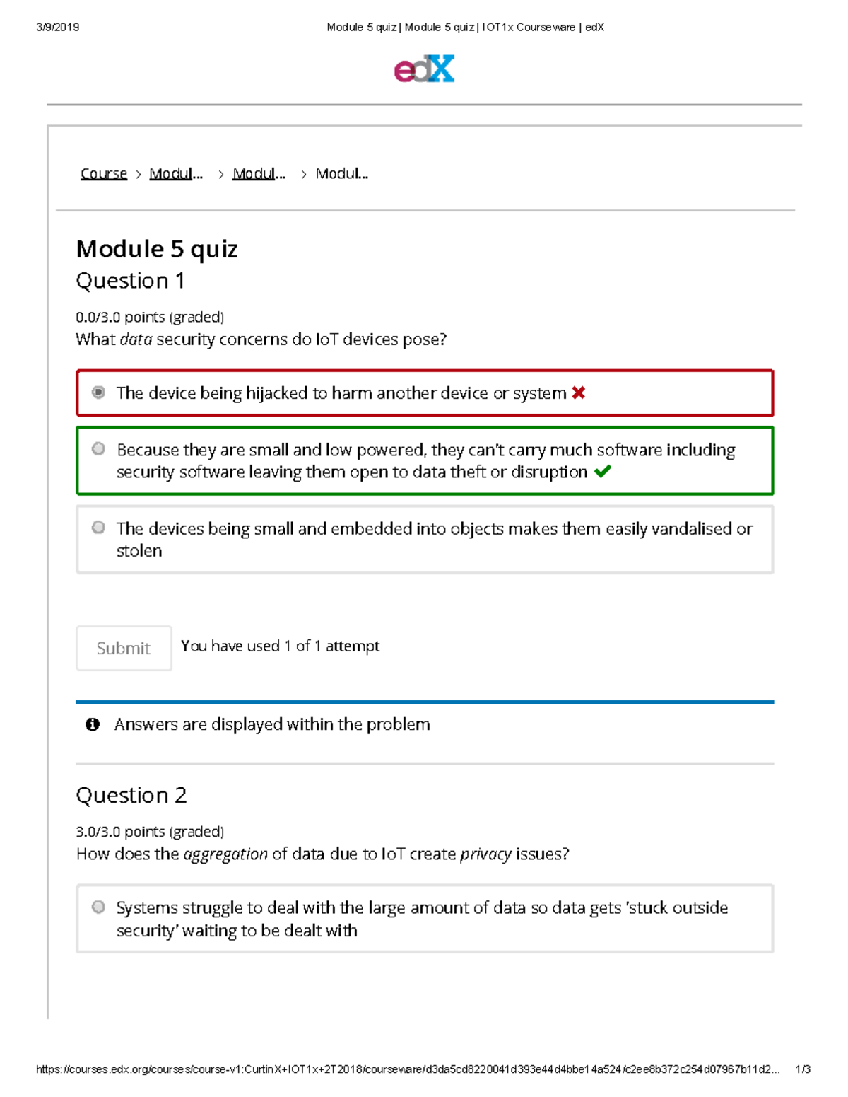 Module 5 quiz Module 5 quiz IOT1x Courseware ed X - 3/9/2019 Module 5 ...