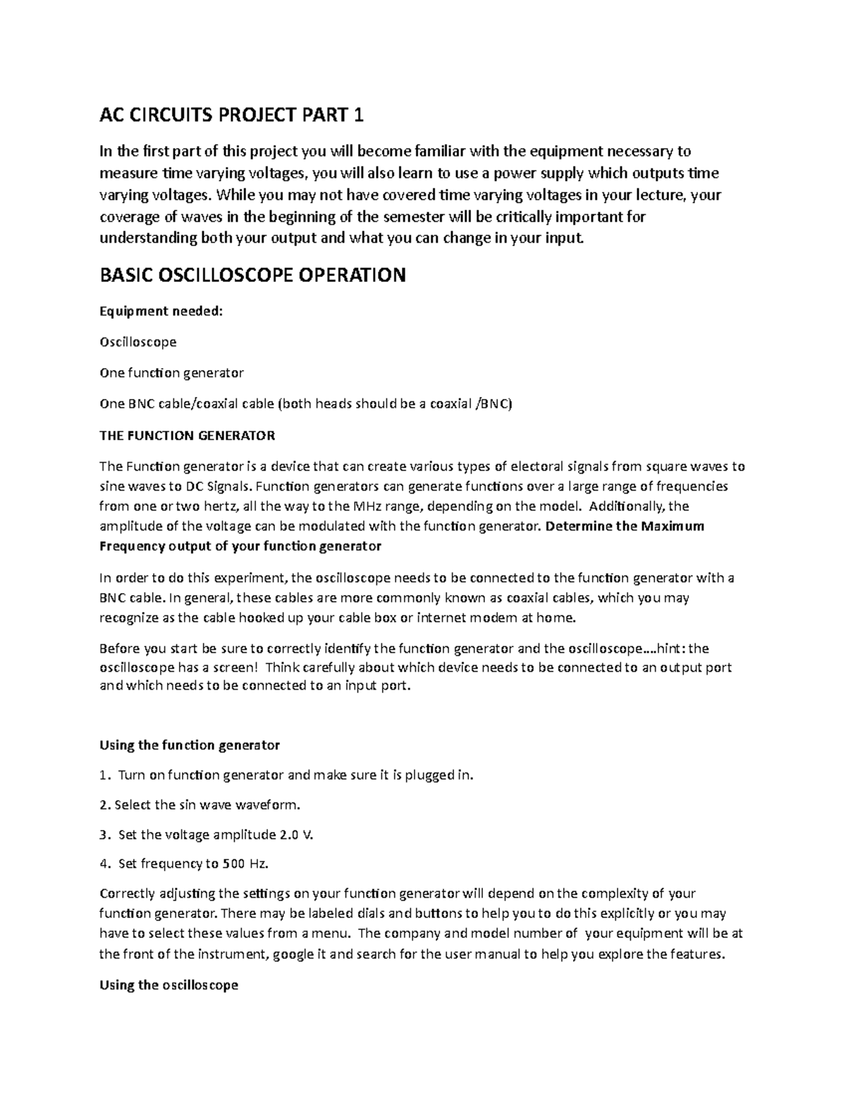 AC Project Part 1 S18 Update - AC CIRCUITS PROJECT PART 1 In the first ...