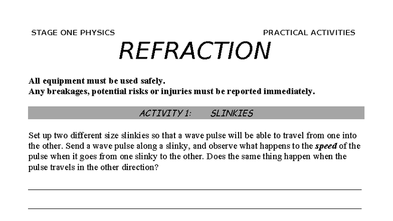 PHYS 101: Refraction Activities & Snell's Law Discoveries - Studocu