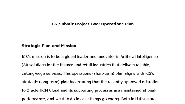 7-2 Submit Project Two: Operations Plan for AI Solutions - Studocu