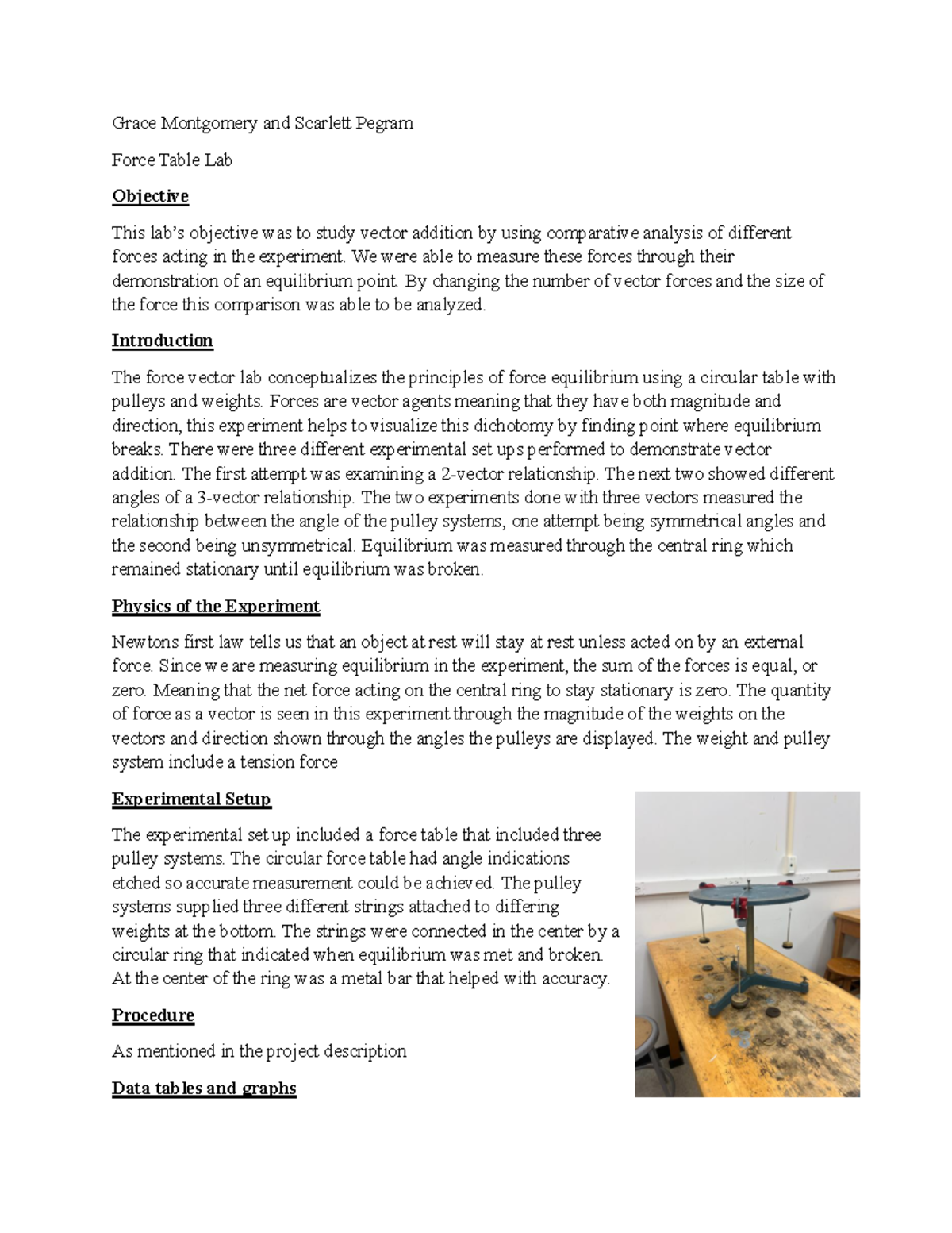 Force Table Lab Report: Analyzing Vector Addition & Equilibrium - Studocu