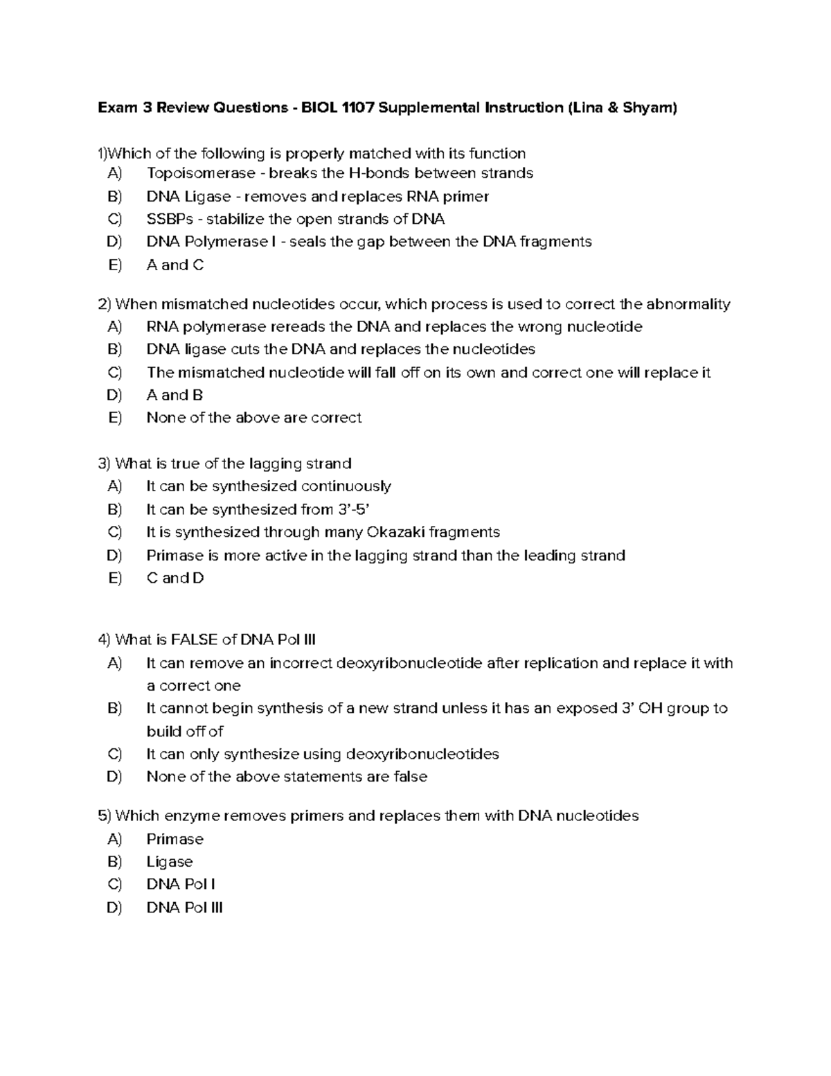 Exam 3 Review Questions for BIOL 1107: Key Concepts & Practice - Studocu