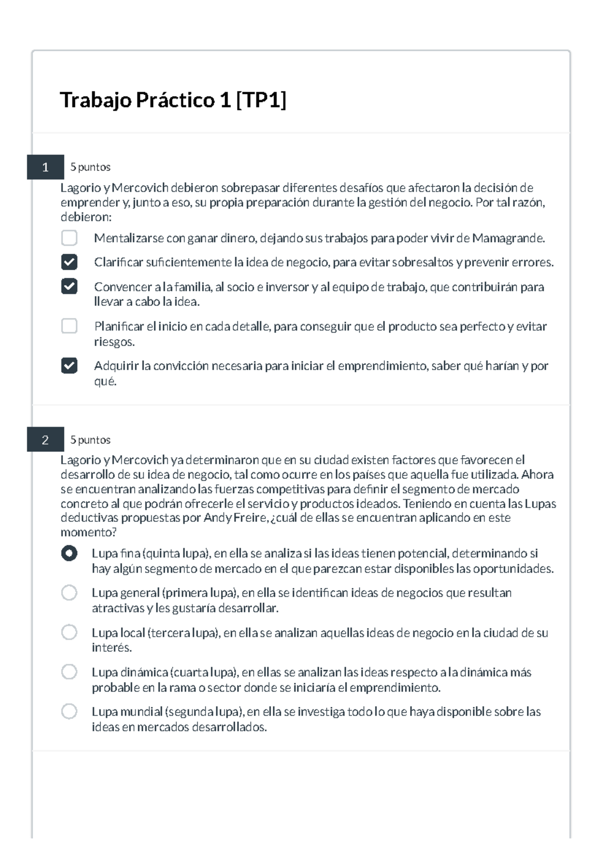 [TP1] Desarrollo Emprendedor: Análisis de Desafíos y Competitividad - Studocu