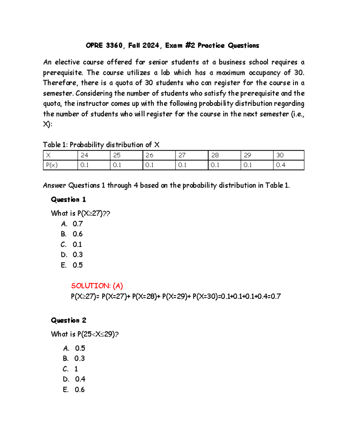 OPRE3360-Fall2024 Exam 2 Practice Questions & Solutions - Studocu