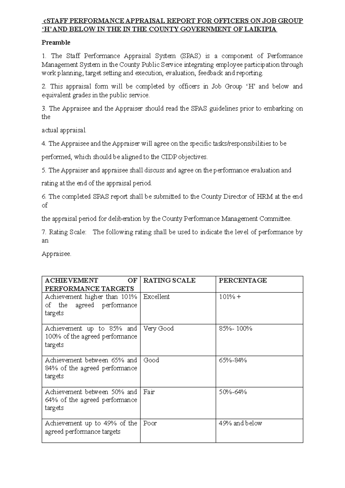 Staff Performance Appraisal Report - JG H and Below - Studocu